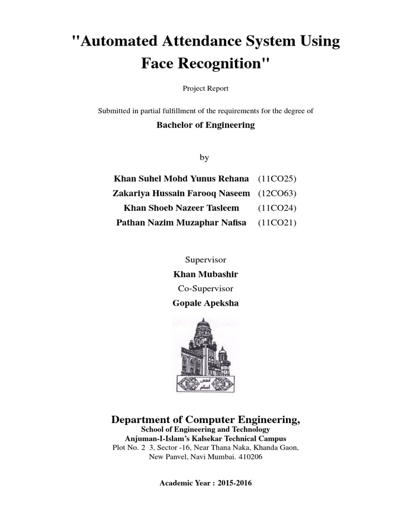 "Automated Attendance System Using Face Recognition": Bachelor of Engineering | PDF | Principal ...