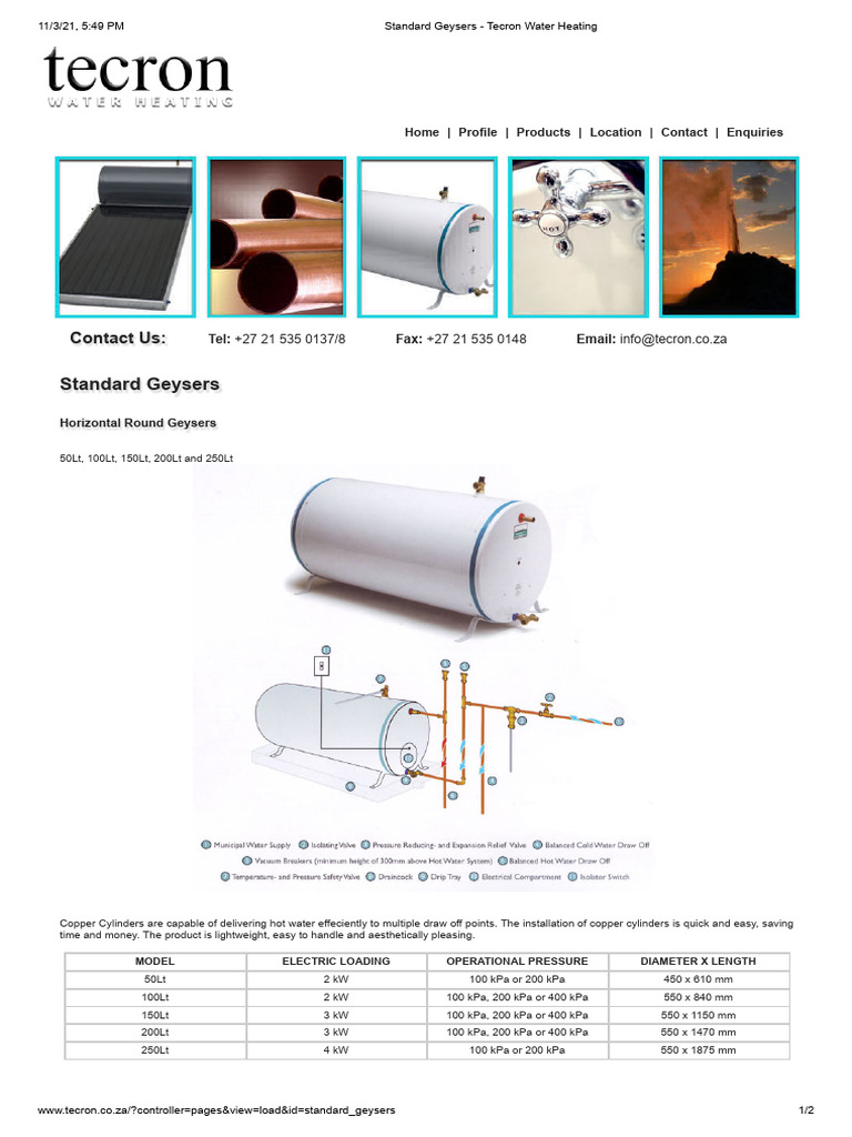 Standard Geysers - Tecron Water Heating | PDF