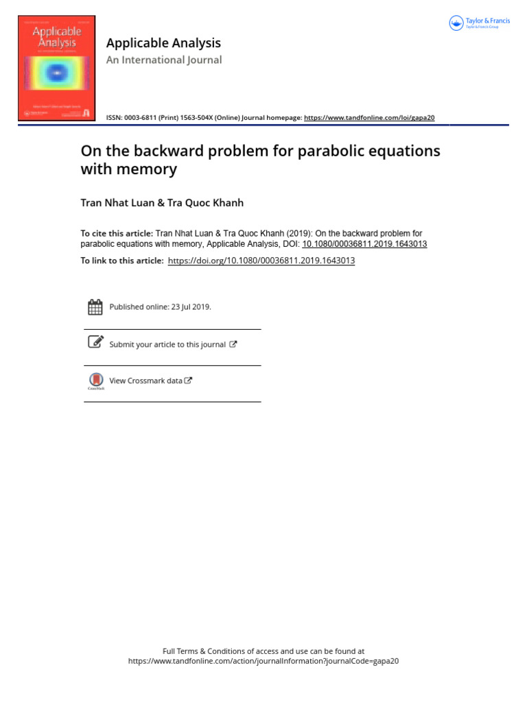 On The Backward Problem For Parabolic Equations With Memory Download Free Pdf Mathematical