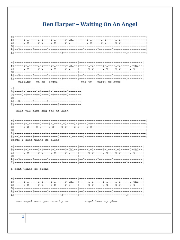 Ben Harper's "Waiting On An Angel" Lyrics | PDF