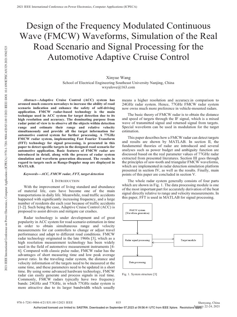 FMCW Radar Design for Automotive ACC | PDF | Radar | Antenna (Radio)