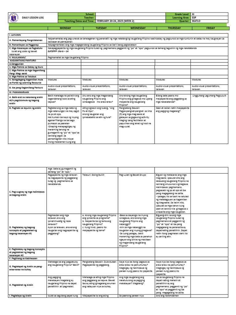 DLL Esp3 Q3 W3 | PDF
