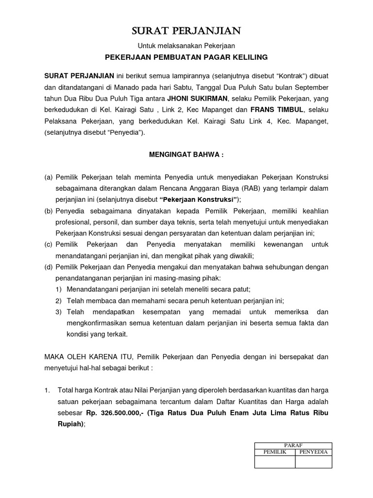 Pekerjaan Pagar Keliling | PDF