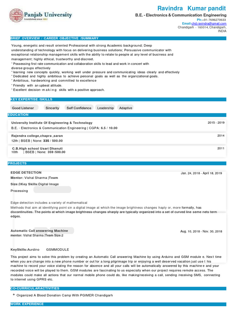 Ravindra Resume | PDF | Engineering