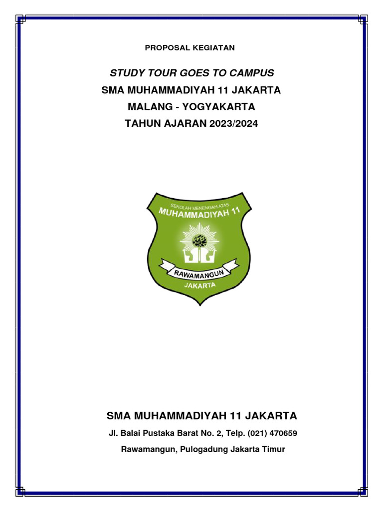 Proposal Study Tour Goes To Campus Malang - Jogja Ta 2023-2024 | PDF
