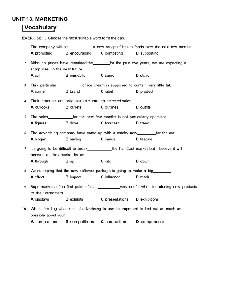 Marketing Vocabulary. Exercises | PDF | Advertising | Sales