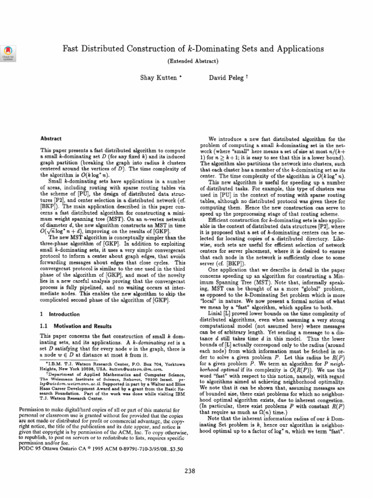 Fast Distributed Construction Of K Dominating Sets And Applications Pdf Vertex Graph Theory