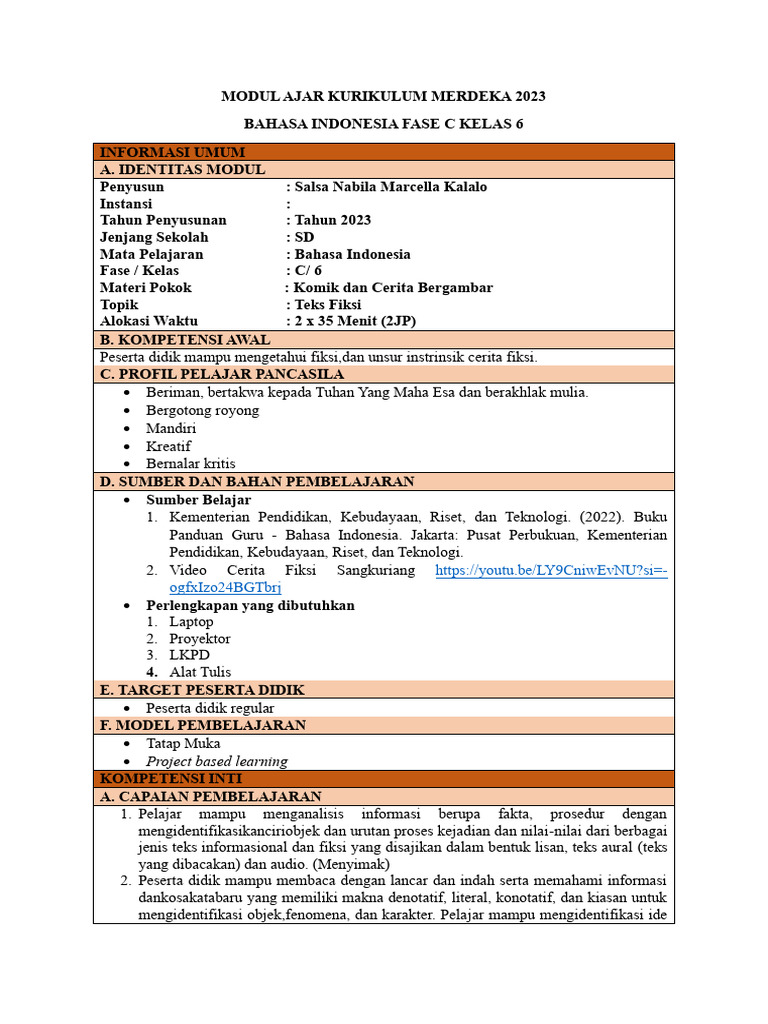 Modul Ajar Bahasa Indonesia (Acel) | PDF