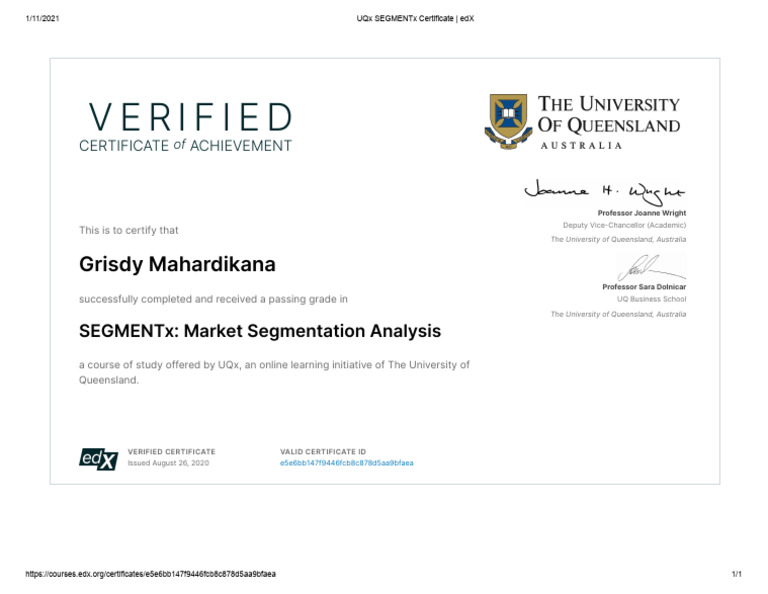 UQx Market Segment Analysis Certificate - Edx | PDF