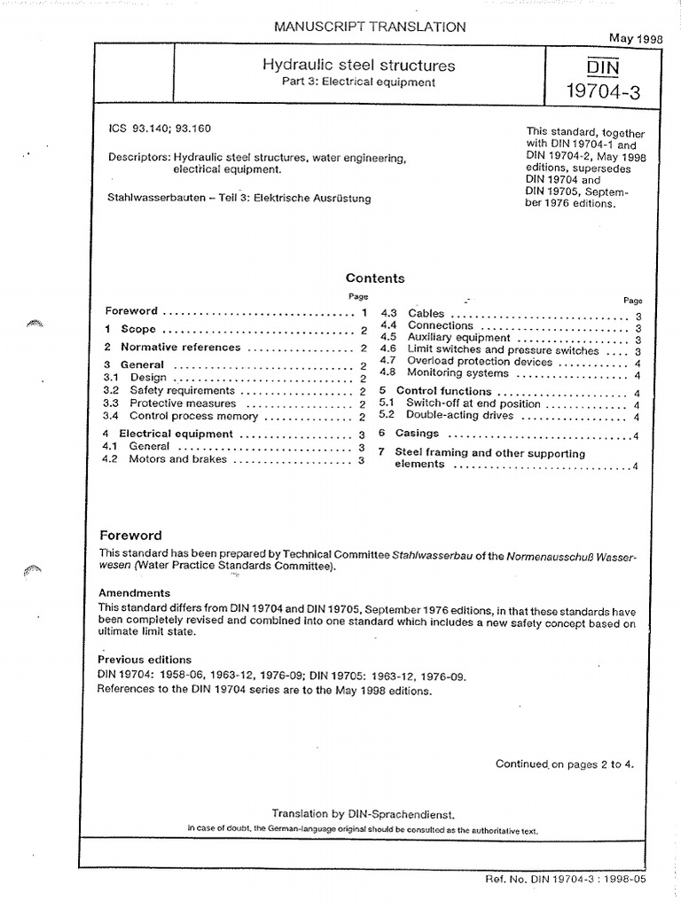 DE_DIN 19704-3_Hydraulic Steel Structures Electrical Equipment_May 1998 | PDF