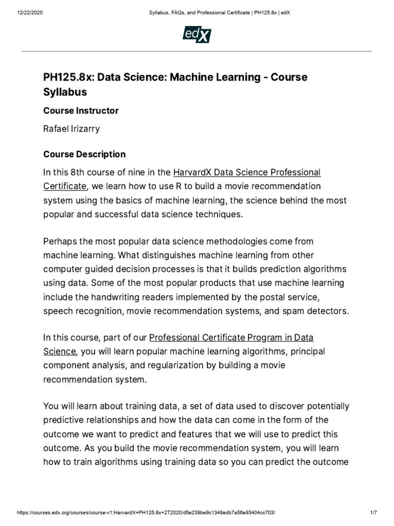 Syllabus, FAQs, and Professional Certificate - PH125.8x - Edx | PDF