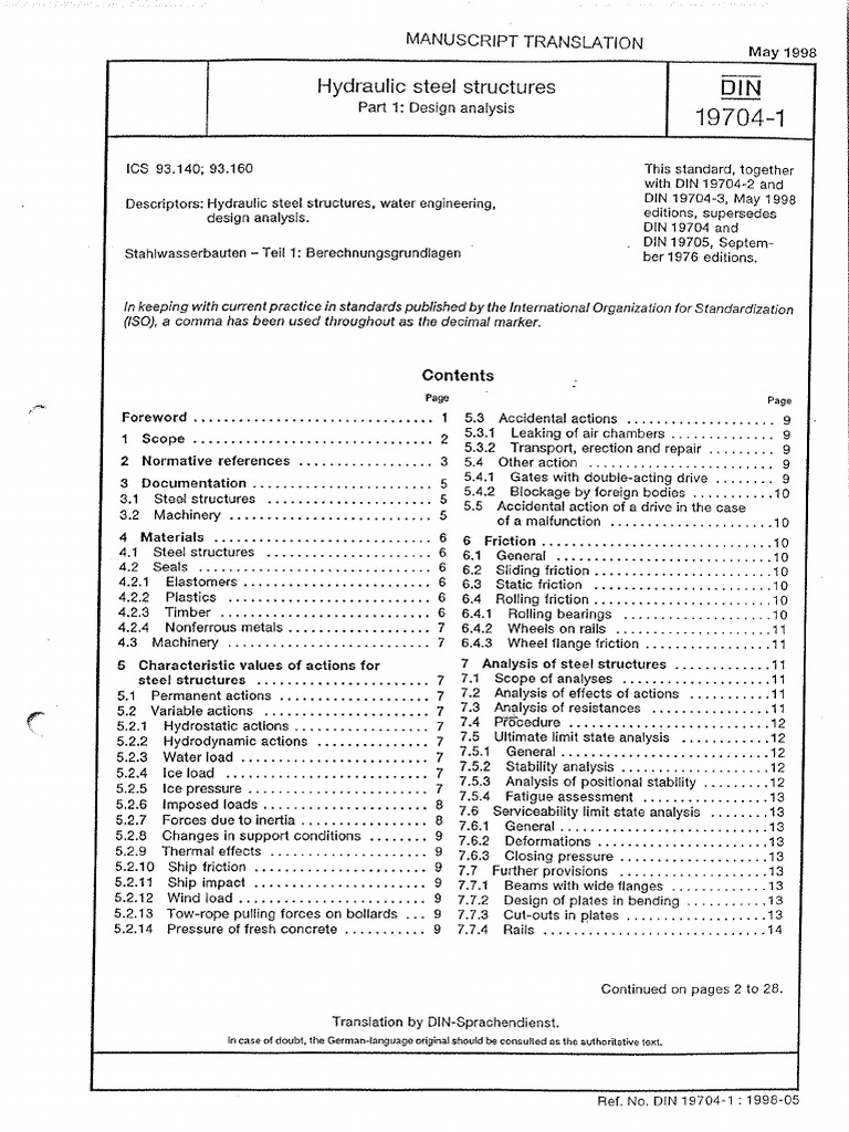 DE - DIN 19704-1 - Hydraulic Steel Structures Design Analysis - May ... DE - DIN 19704-1 - Hydraulic Steel Structures Design Analysis - May ...