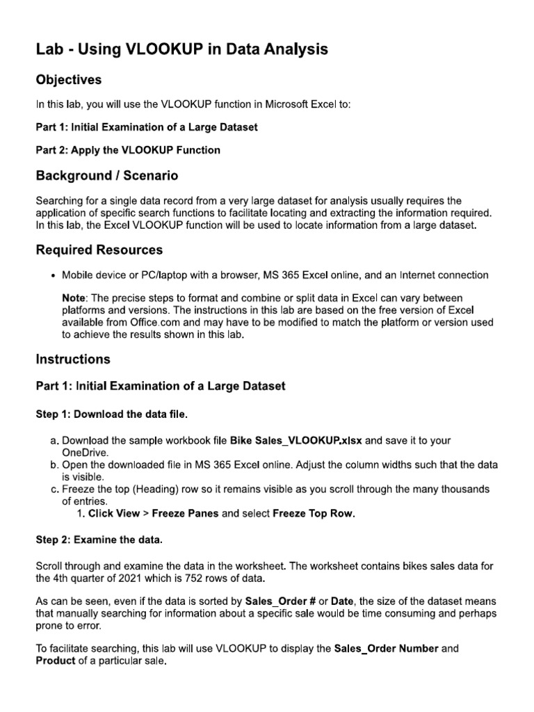 Lab - Using VLOOKUP in Data Analysis | PDF