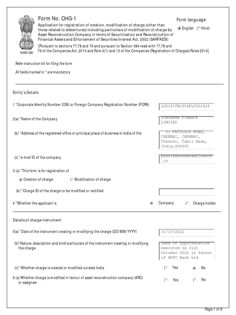 Form CHG-1 - 25 - 11 - 2022 - 25 - 11 - 2022 | PDF | Intangible Asset ...