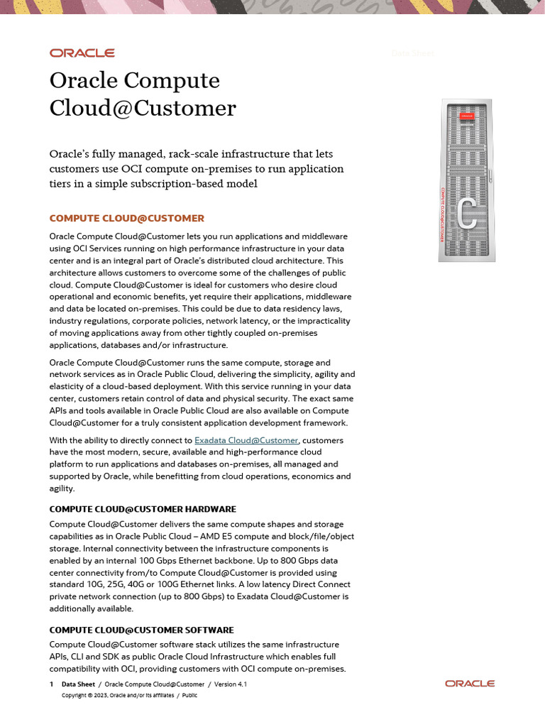 Oracle Cloud@Customer Data Sheet | PDF | Cloud Computing | Solid State ...