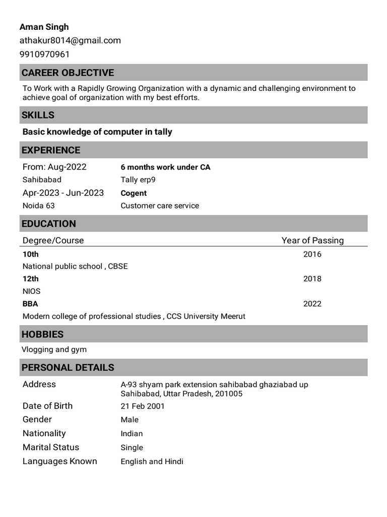 Resume - Aman Singh - Format2 | PDF