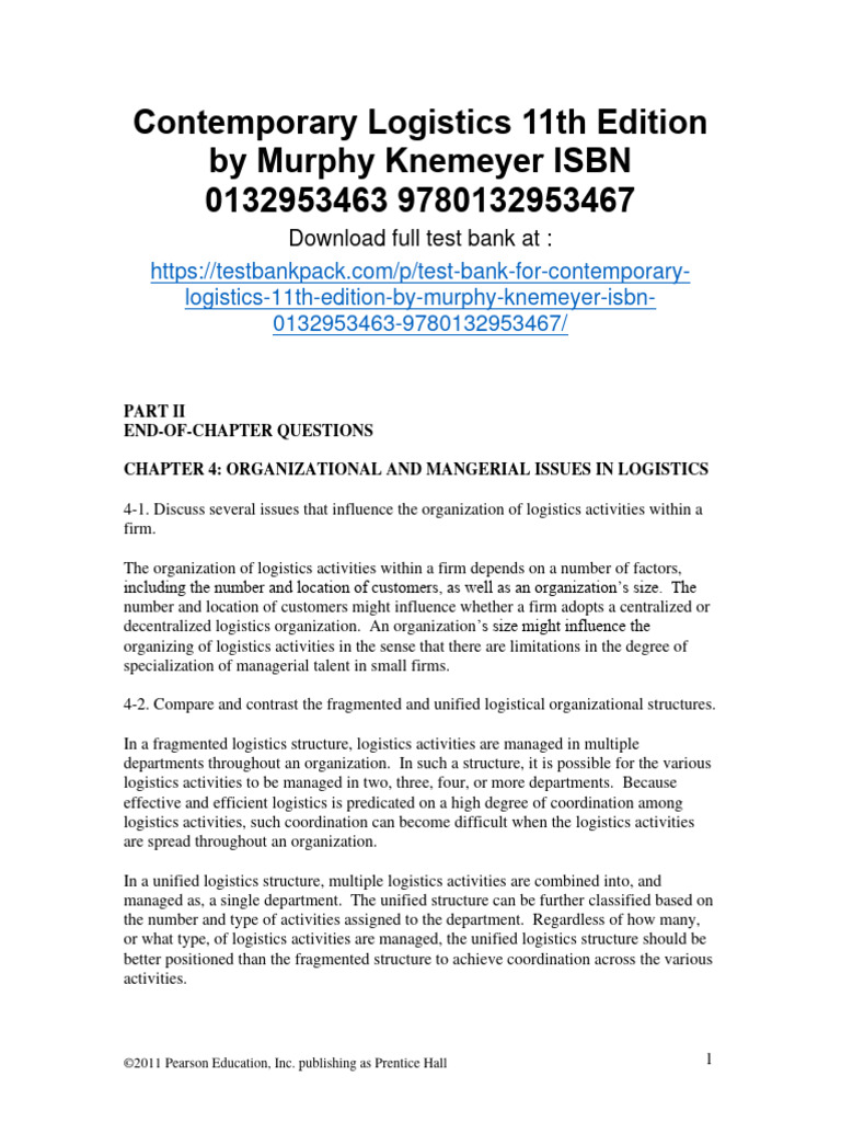 Contemporary Logistics 11th Edition Murphy Test Bank 1 | PDF | Business