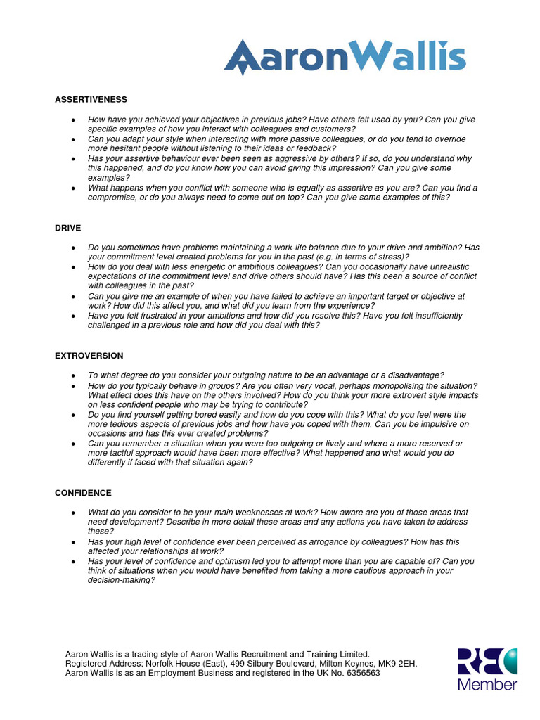 Sample Bespoke Questions | PDF | Extraversion And Introversion ...