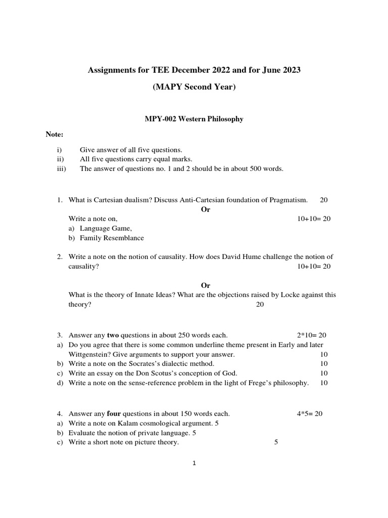 MAPY Second Year Assignments For TEE Dec 2022 and For June 2023 | PDF