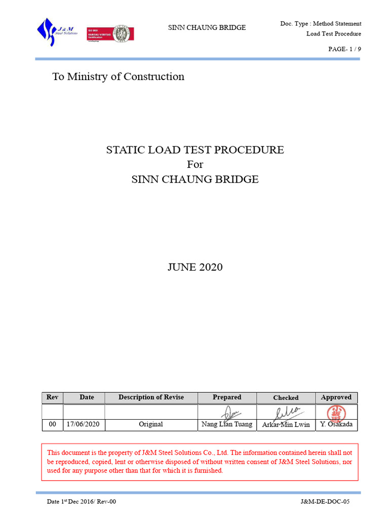 Sinn Chaung Bridge Load Test Method | PDF | Bridge | Structural Analysis
