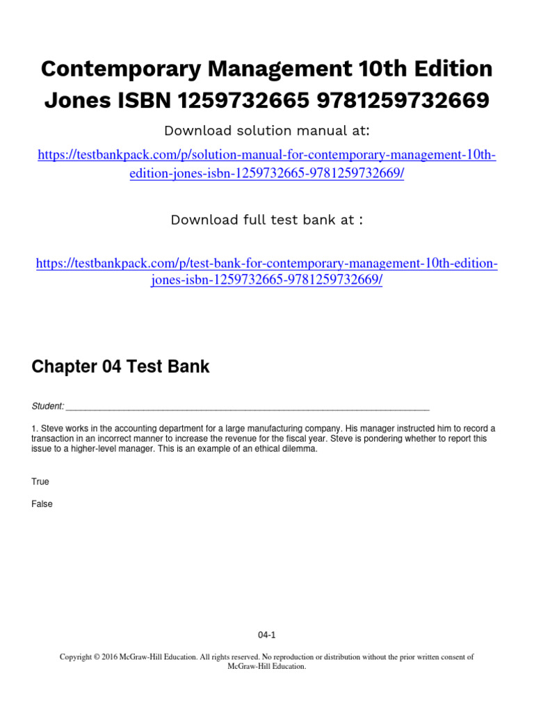 Contemporary Management 10th Edition Jones Test Bank 1 | PDF