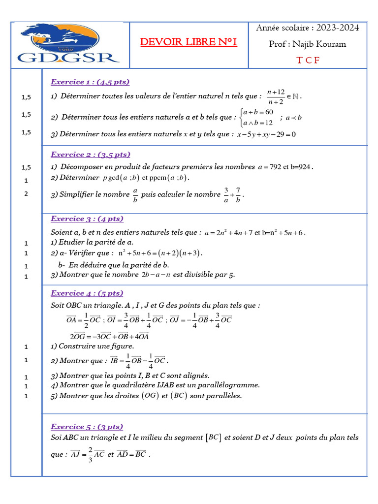 Devoir libre N°1 TCF | PDF