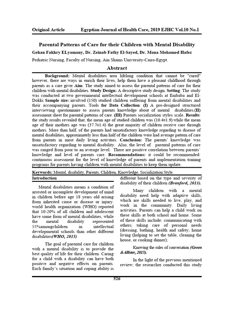EJHC Volume 10 Issue 1 Pages 526-534 | PDF | Developmental Disabilities | Disability