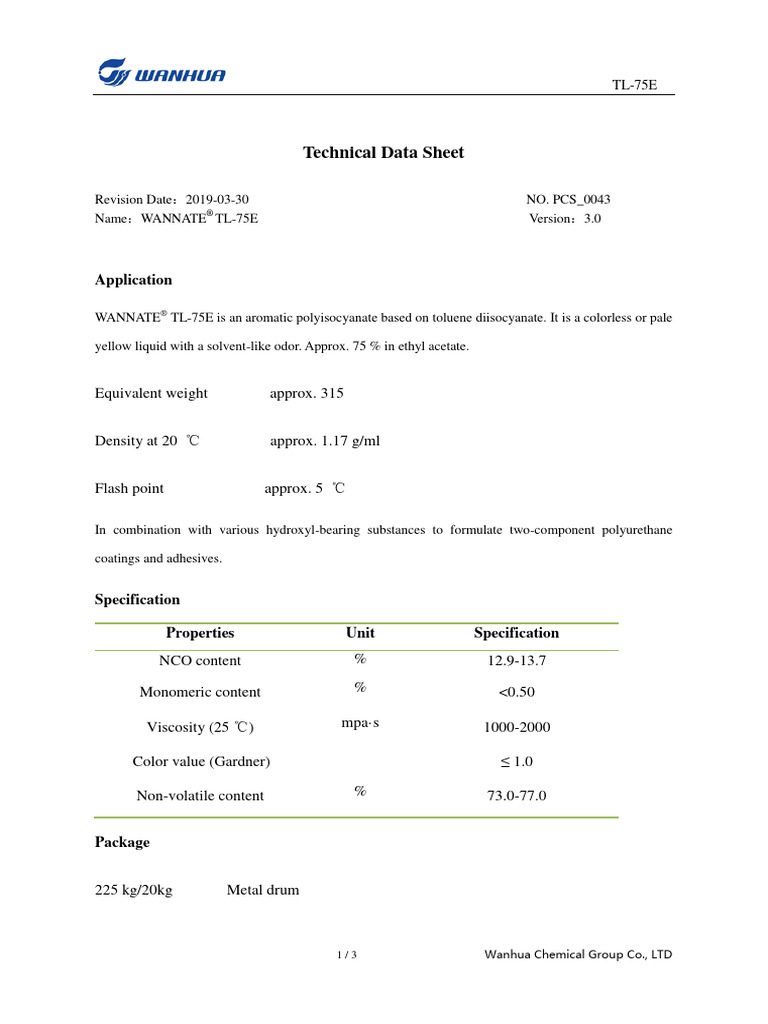 TDS - Wannate Tl-75e | PDF | Industrial Processes | Chemistry