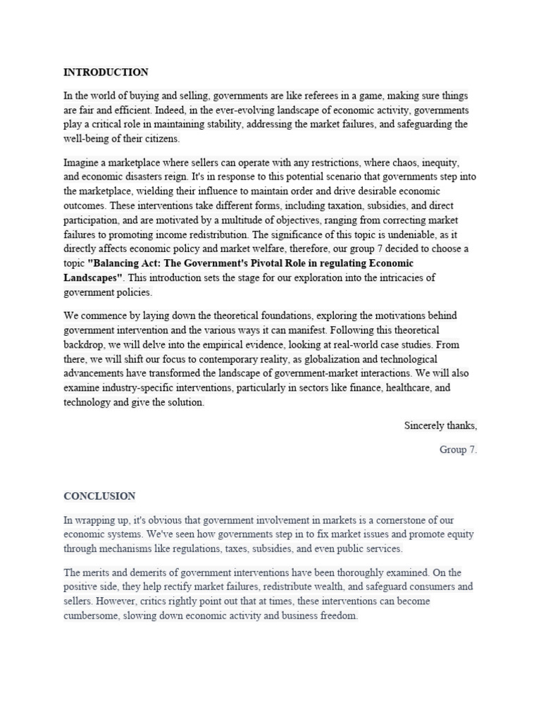 Introduction and Conclusion of The Government Interentions | PDF