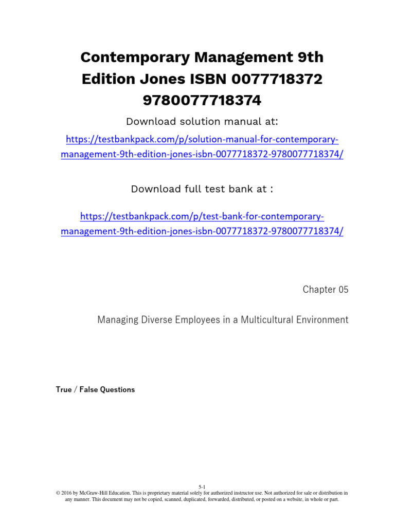 Contemporary Management 9th Edition Jones Test Bank 1 | PDF