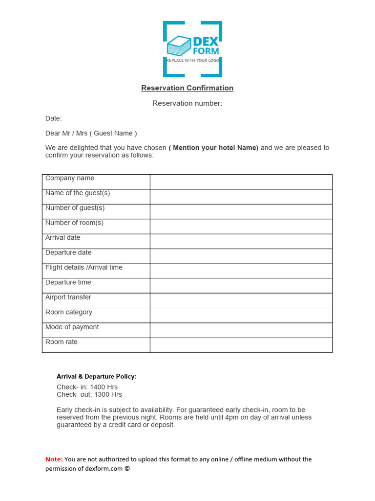 Reservation Confirmation Letter For Hotel | PDF