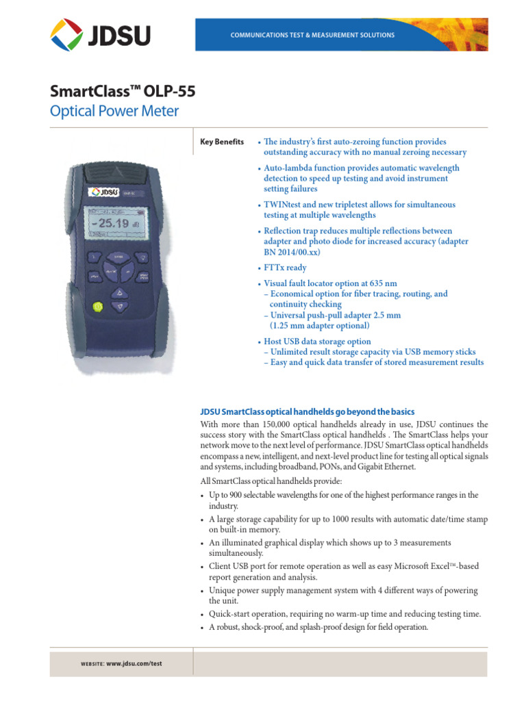 Jdsu Olp-55 Optical Power Meter | PDF | Decibel | Usb