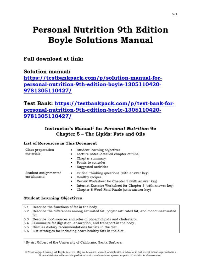 Personal Nutrition 9th Edition Boyle Solutions Manual 1 | PDF | Science ...