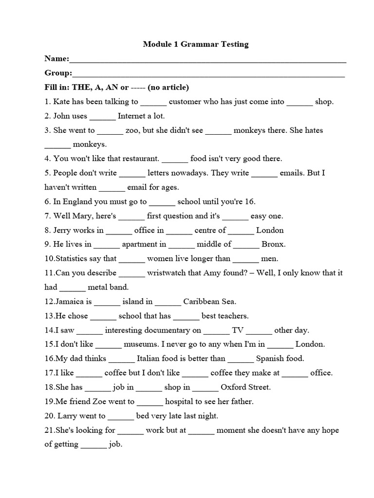 Module 1 Grammar Testing | PDF