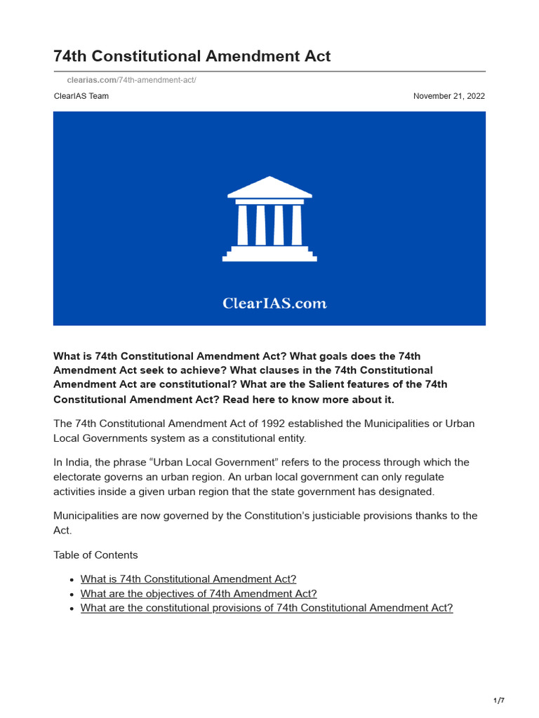 74th Constitutional Amendment Act | PDF | Justice | Crime & Violence