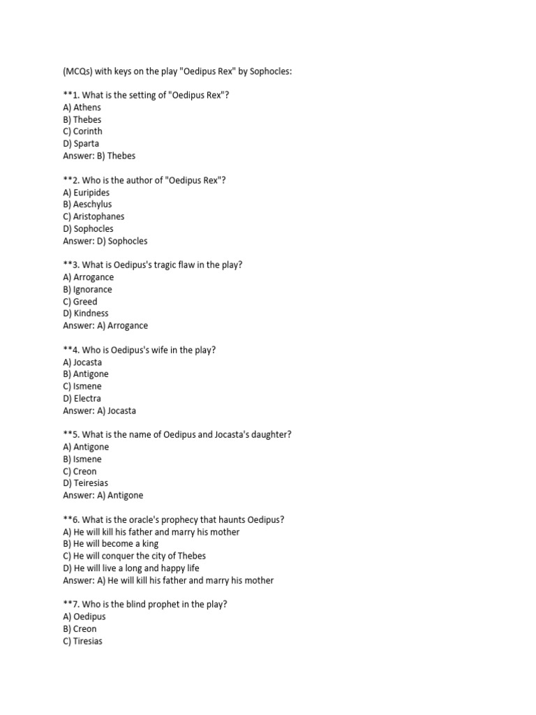 Oedipus Rex Mcqs | PDF | Sophocles | Theban Mythology