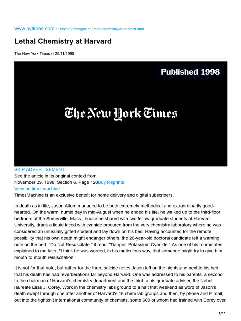 Lethal Chemistry at Harvard | PDF | Organic Chemistry | Chemistry