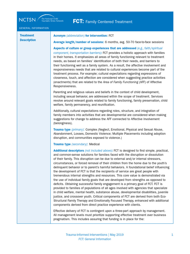 FCT General Fact Sheet | PDF | Family | Juvenile Delinquency