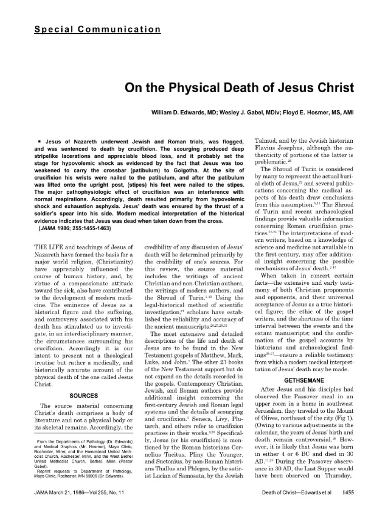 Physical Death of Jesus Christ | PDF