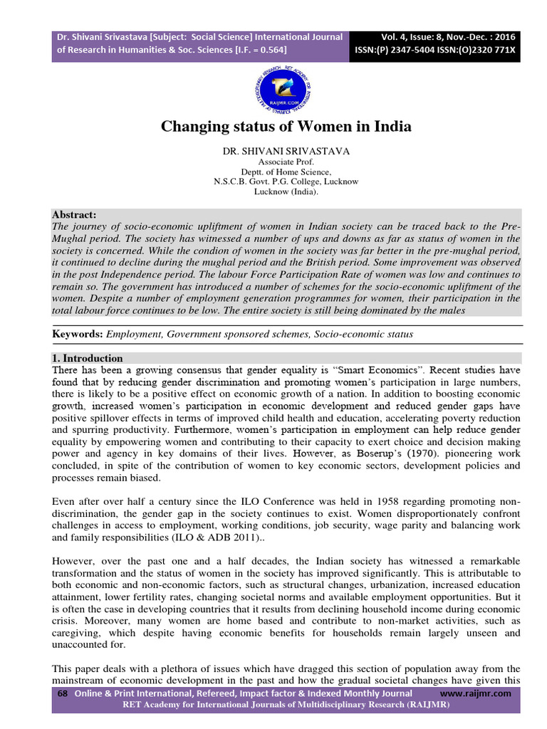 Changing Status of Women in India | PDF | Workforce | Maternal Death