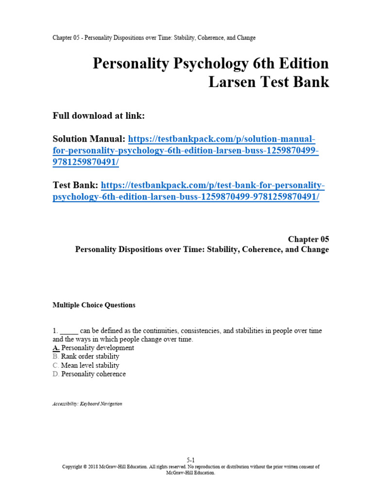 Personality Psychology 6th Edition Larsen Test Bank 1 | PDF | Temperament