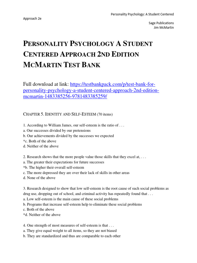 Personality Psychology A Student Centered Approach 2nd Edition McMartin ...
