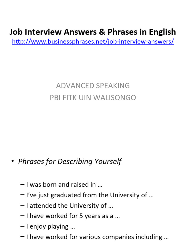 English Job Interview Phrases | PDF