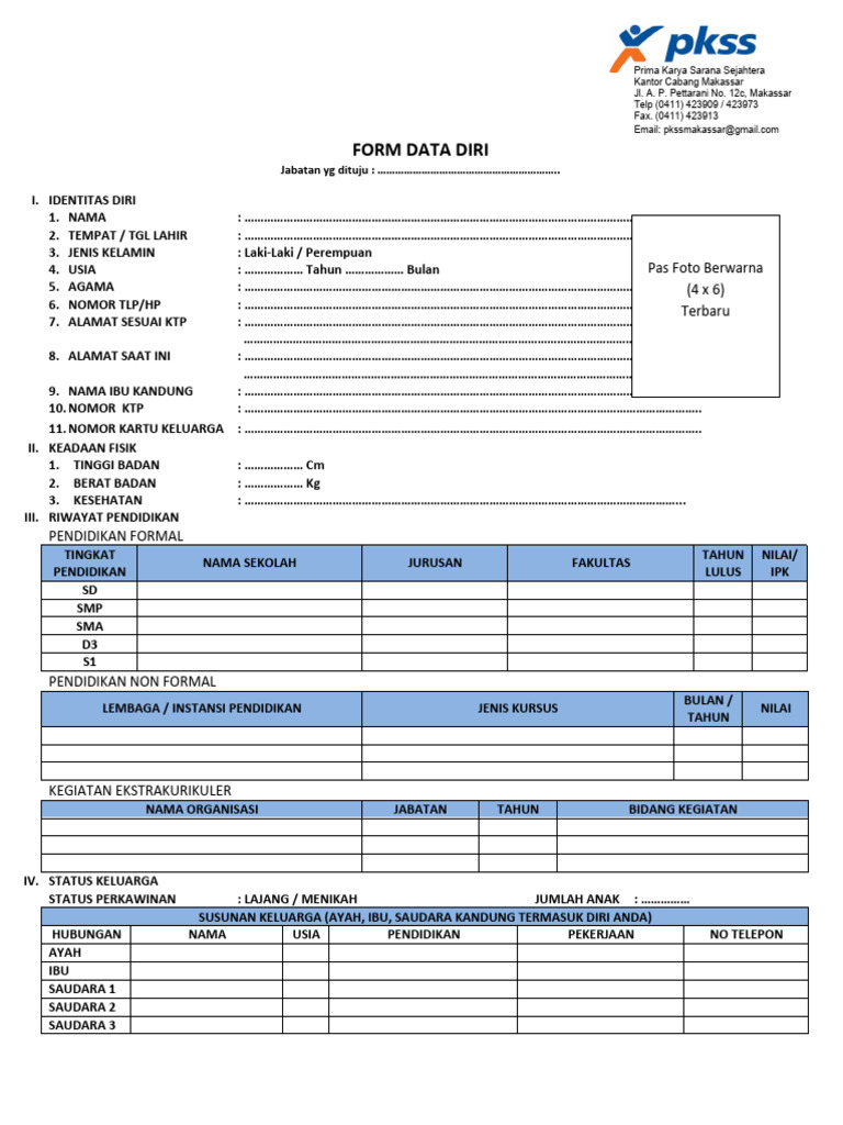 Form Data Diri | PDF