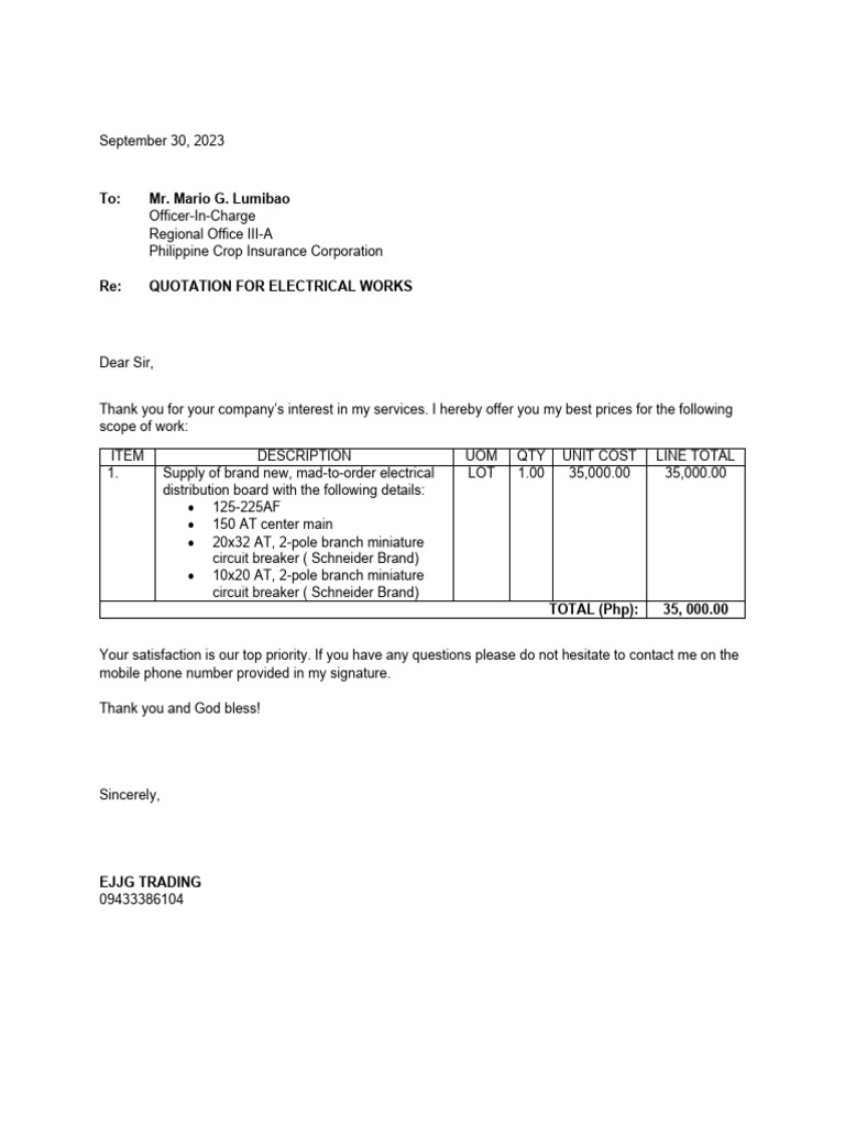Quotation For Eletrical Works | PDF | Technology & Engineering