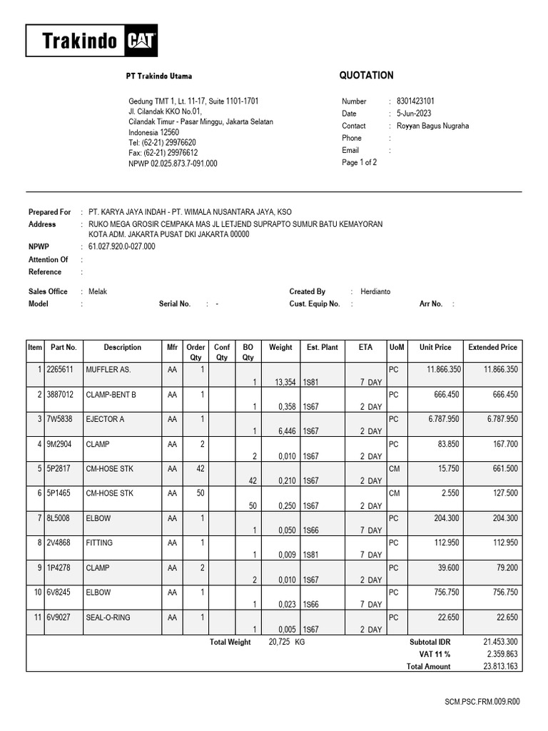 PT Trakindo Utama: Quotation | PDF | Money | Banks
