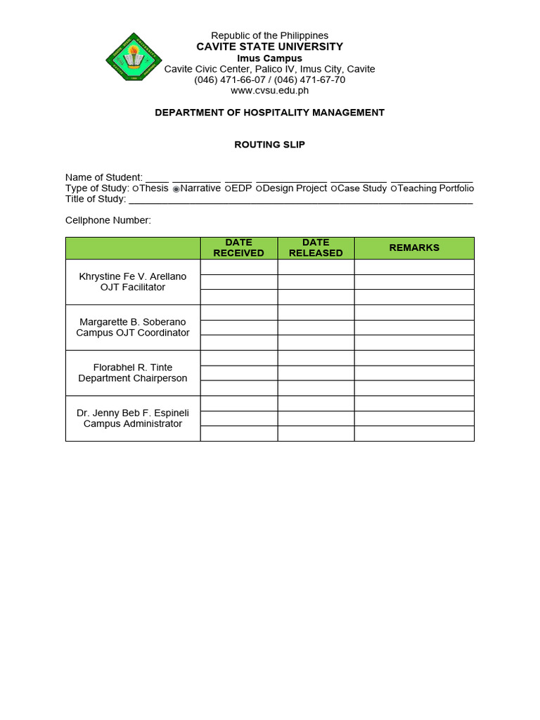Sample Routing Slip | PDF