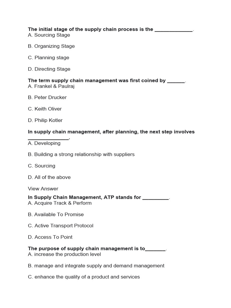 SCM Test 1 | PDF | Supply Chain Management | Supply Chain
