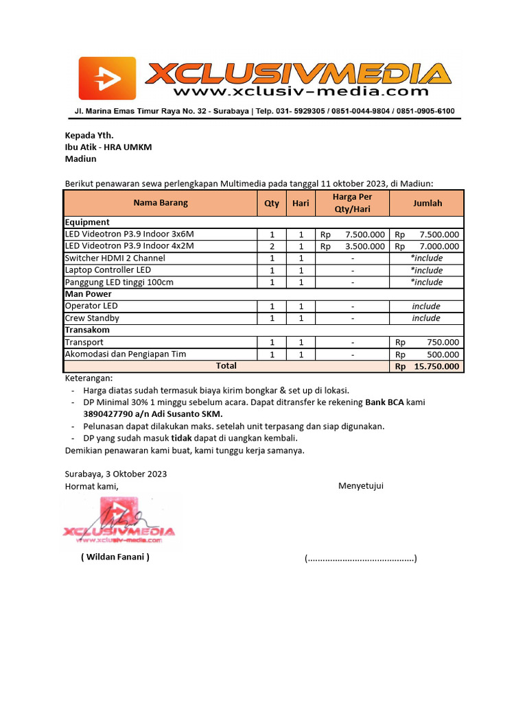 Penawaran Sewa LED Videotron - Madiun | PDF