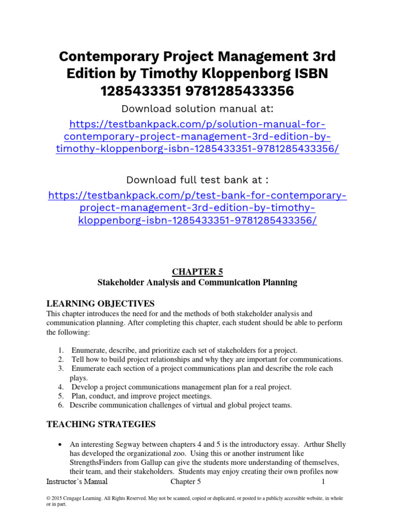 Contemporary Project Management 3rd Edition Timothy Kloppenborg ...